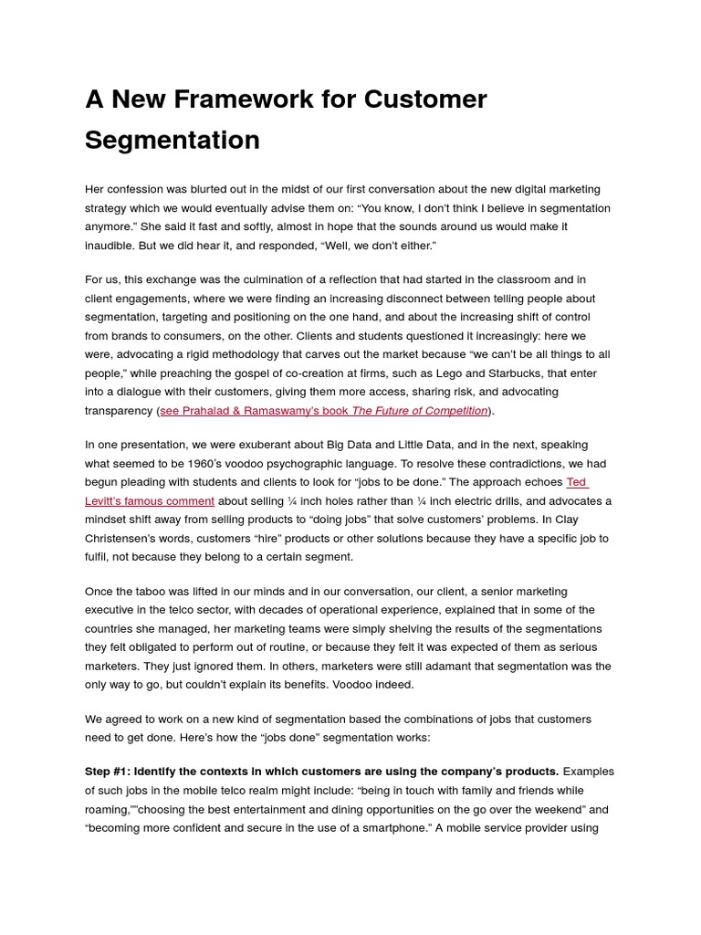 A New Framework For Customer Segmentation | PDF | Market Segmentation ...