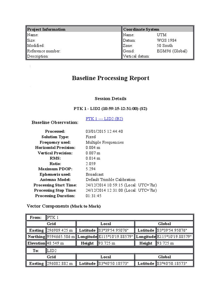 Baseline Processing Report: Session Details | PDF | Geomatics | Geophysics