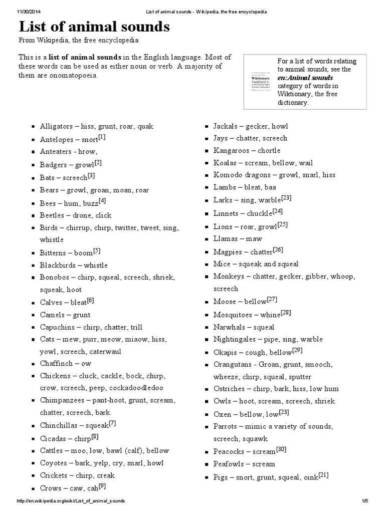List of Animal Sounds - Wikipedia, The Free Encyclopedia PDF | PDF ...