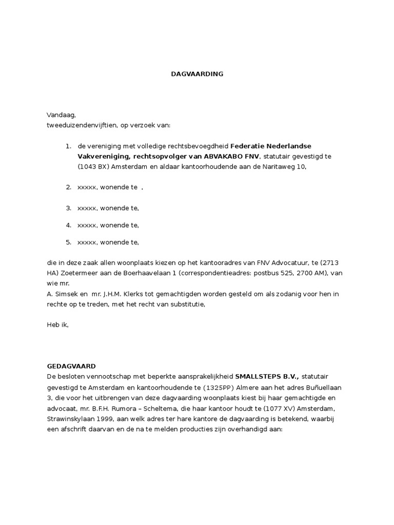 Dagvaarding Estro | PDF