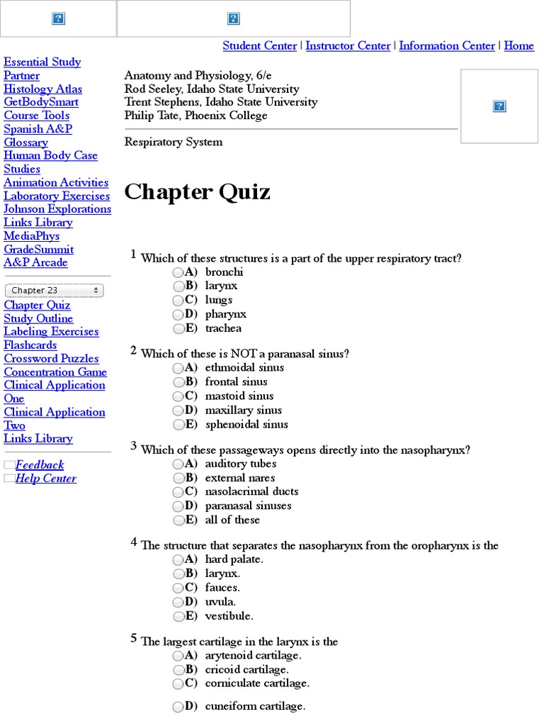 Anatomy and Physiology - Chapter Quiz | PDF | Lung | Respiratory System