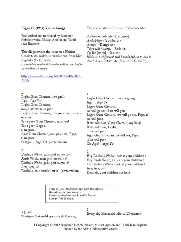 Milo Rigaud's Songs Hebblethwaite, Apolon and Jean-Baptiste | PDF ...