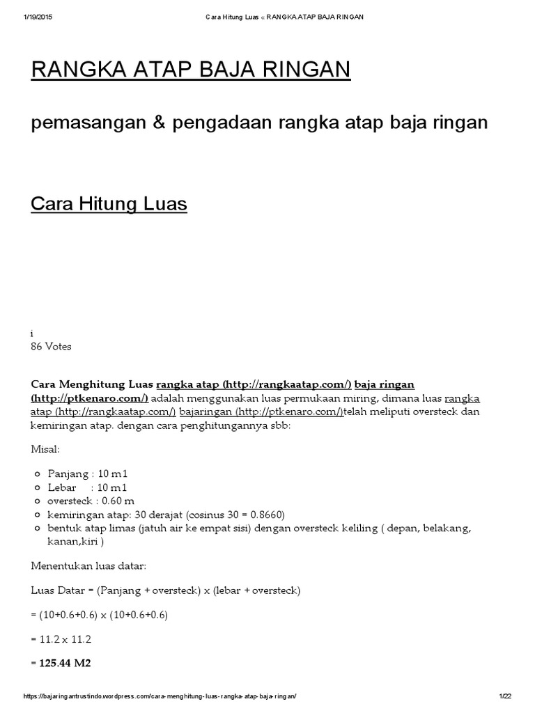 Cara Hitung Luas RANGKA ATAP BAJA RINGAN PDF | PDF
