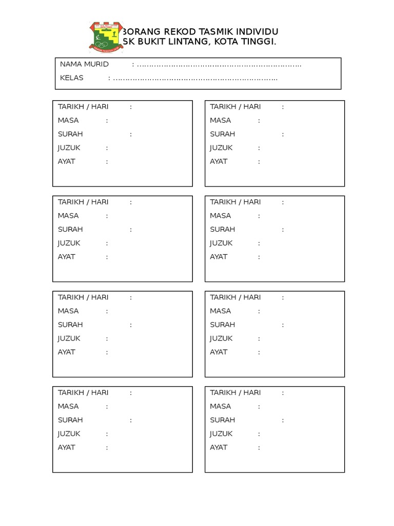 Borang Rekod Tasmik Murid | PDF