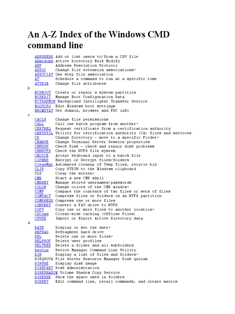 An A-Z Index of The Windows CMD Command Line | PDF | Windows Registry | Computer File