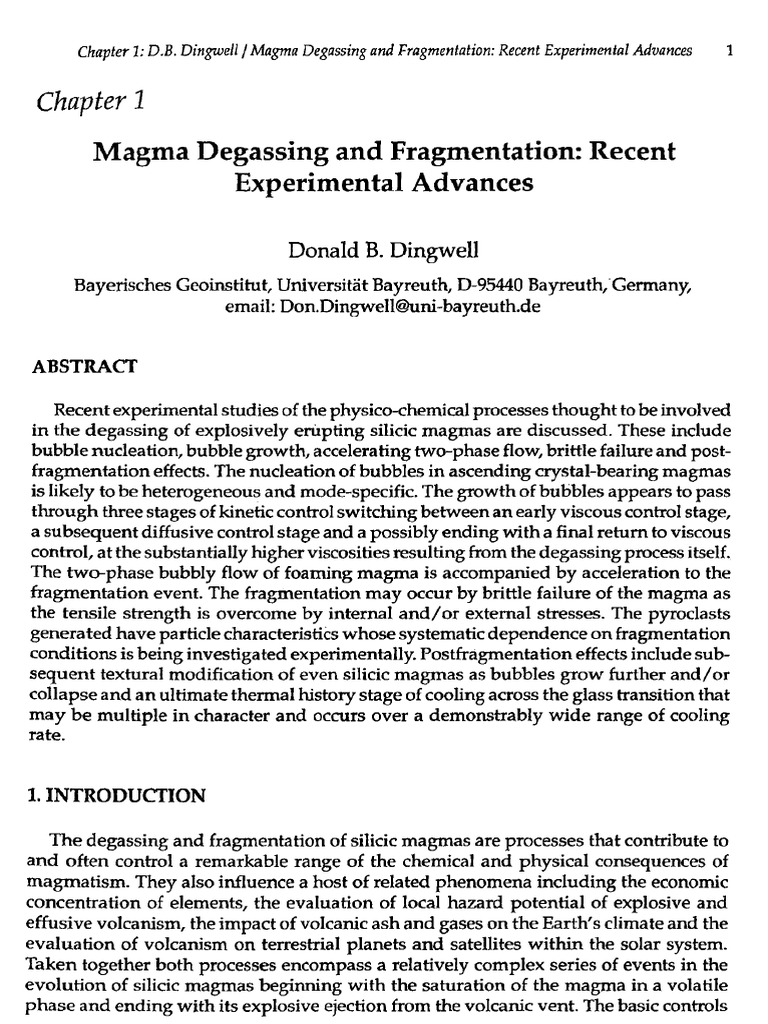Magma Degassing Fragmentation: Recent Experimental Advances: Donald ...