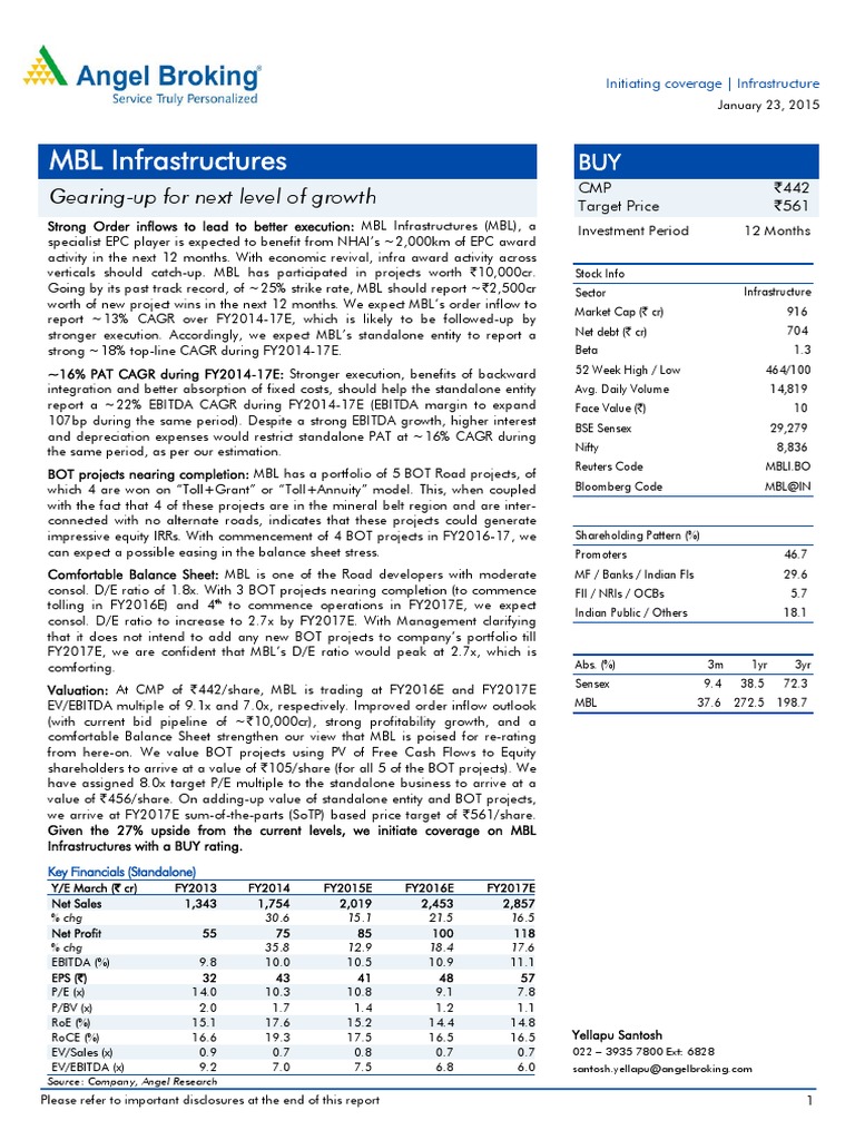 MBL Infrastructures: Gearing-Up For Next Level of Growth | PDF | Cash ...