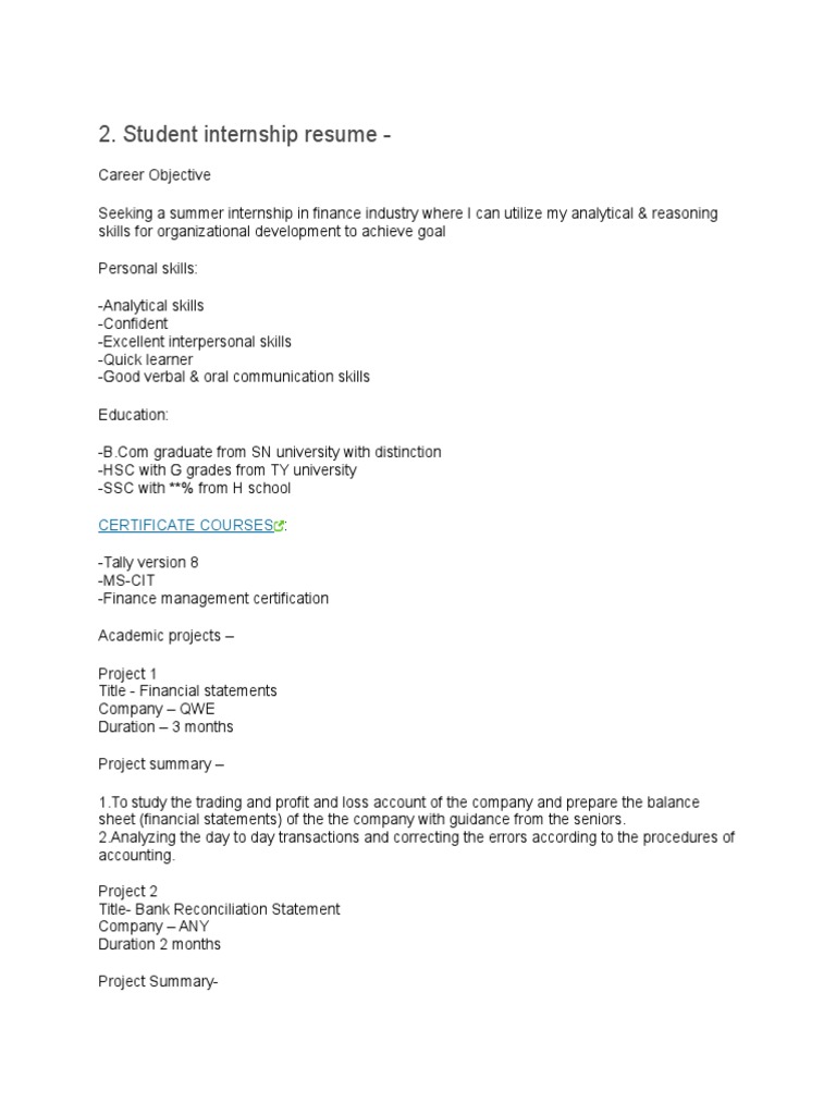 Finance Internship Resume Guide | PDF