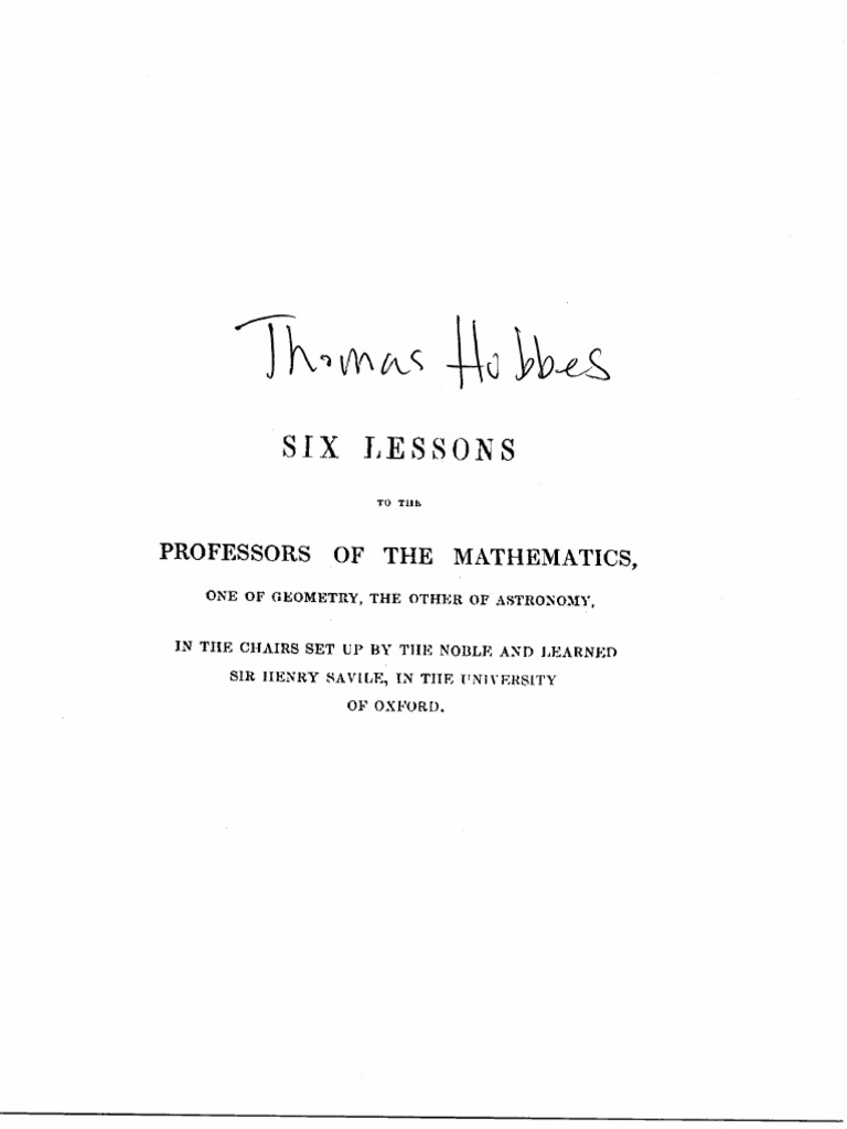 Hobbes - Six Lessons For The Professors of Mathematics | PDF