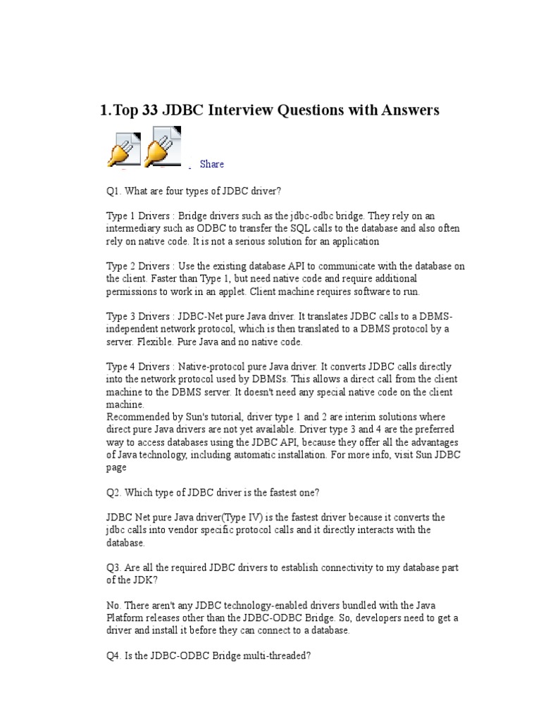 JDBC Interview Questions With Answers PDF | PDF | Databases | Software ...