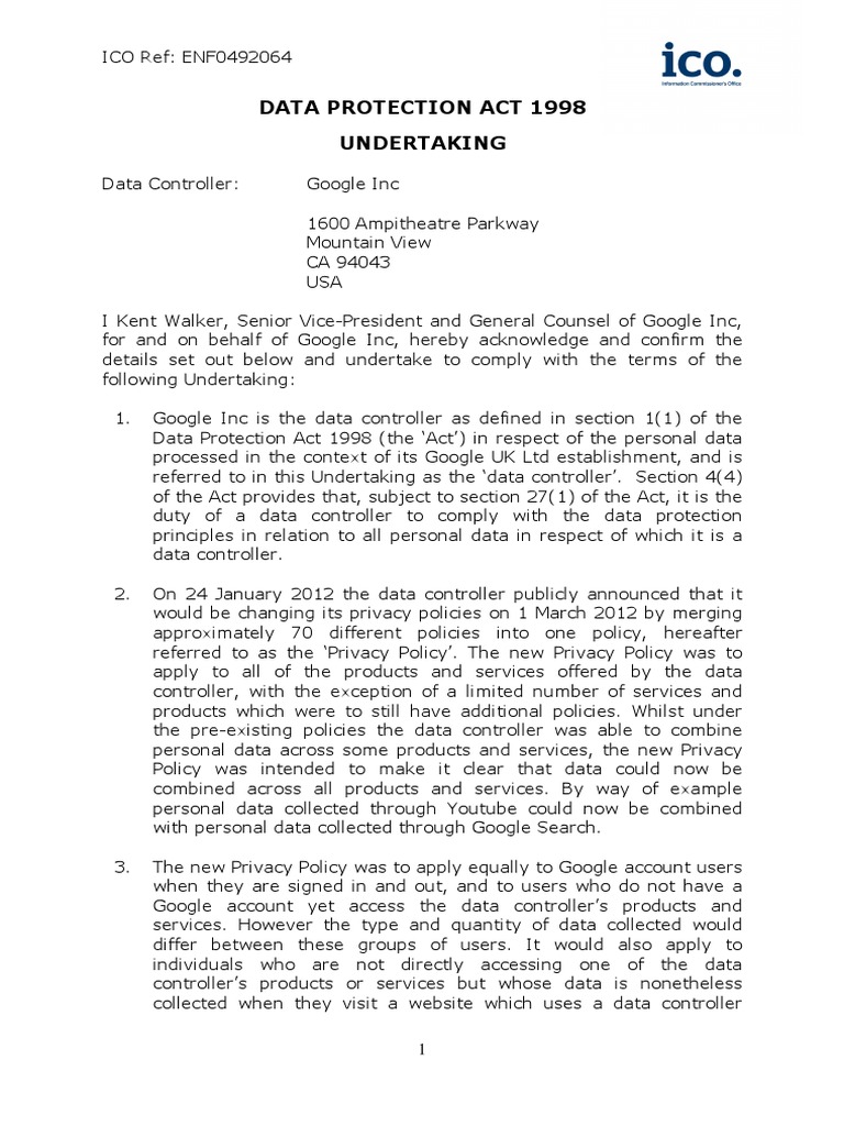 Google Inc Privacy Policy Undertaking | Internet Privacy | Information ...