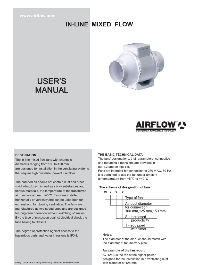 Airflow Aventa 100 Fan User Manual | PDF | Switch | Duct (Flow)