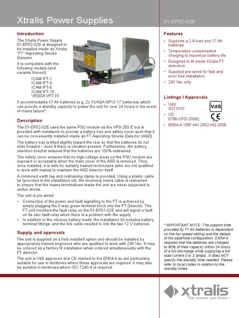 02 Xtralis Internal Power Supply TDS A4 Lores | PDF | Battery ...