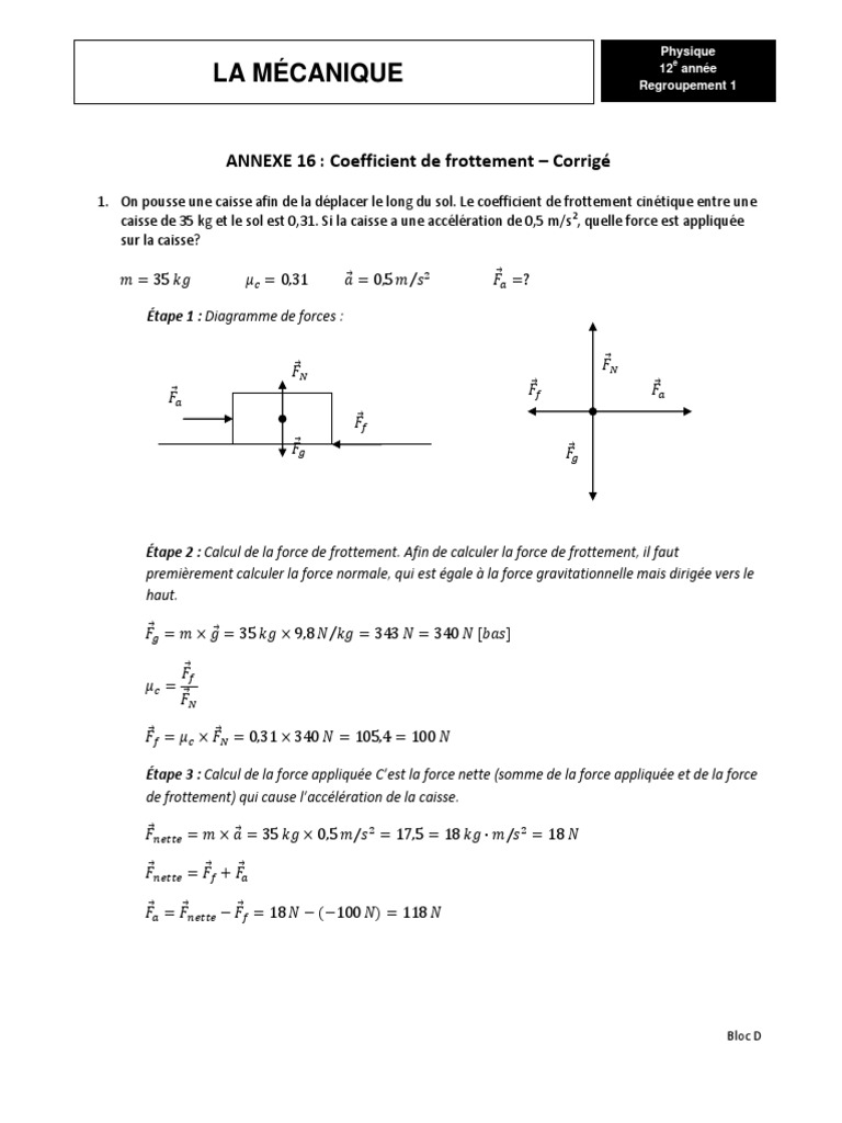 Coefficient de frottement en mécanique | PDF | Friction | Obliger