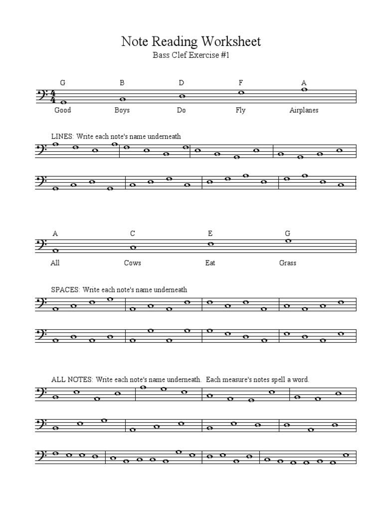 Bass Clef Note Reading Packet Pdf Copyright Clef