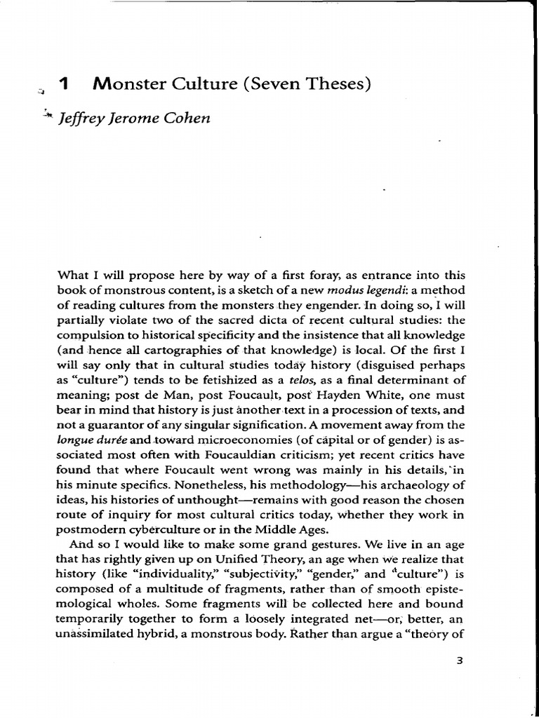 Cohen, Monster Culture (Seven Theses), 3-20 | PDF