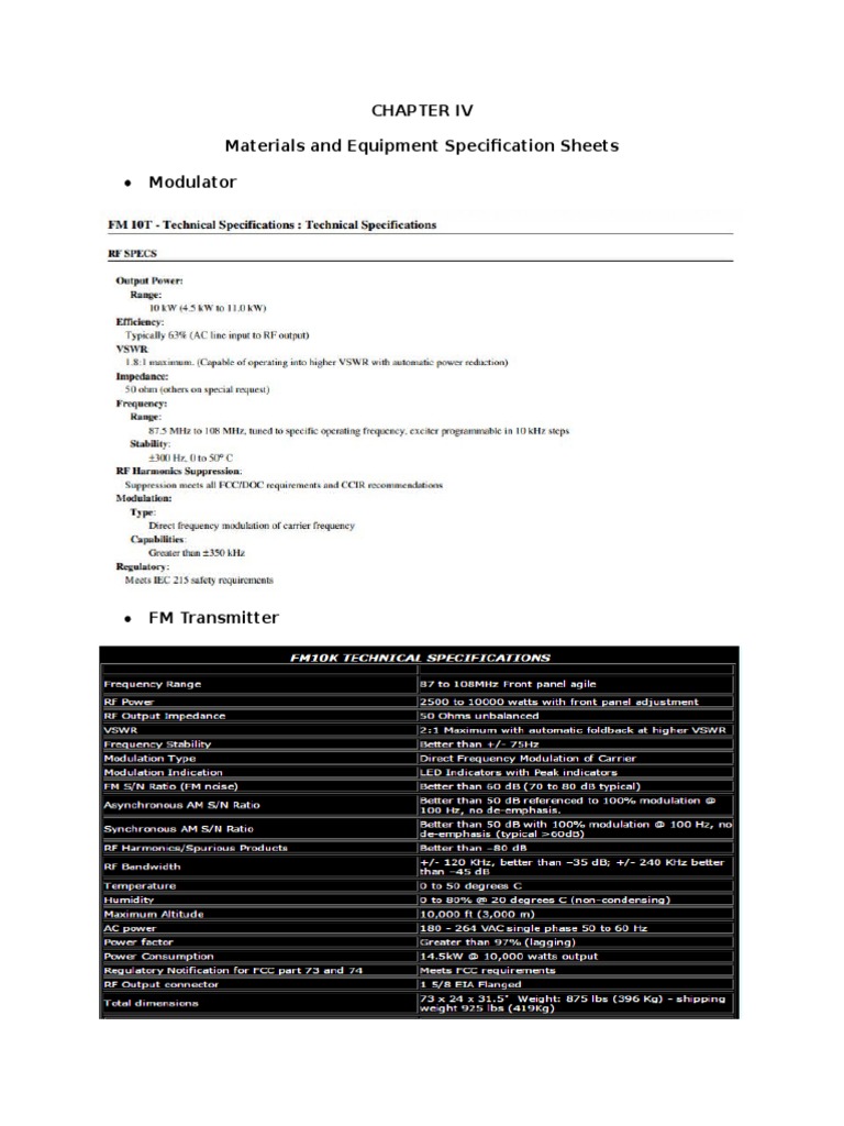 Materials and Equipment Specification Sheets Modulator | PDF