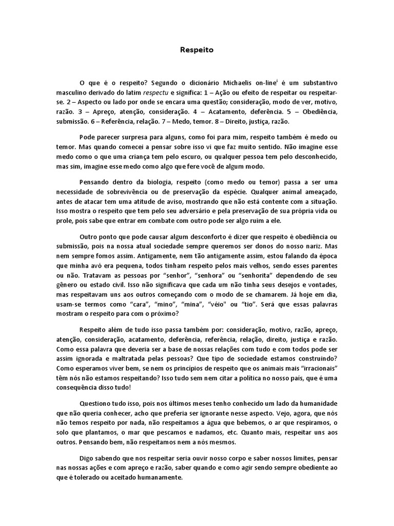 O significado e a importância do respeito nas relações humanas | PDF ...