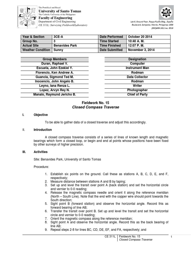 Closed Compass Traverse | PDF | Surveying | Compass
