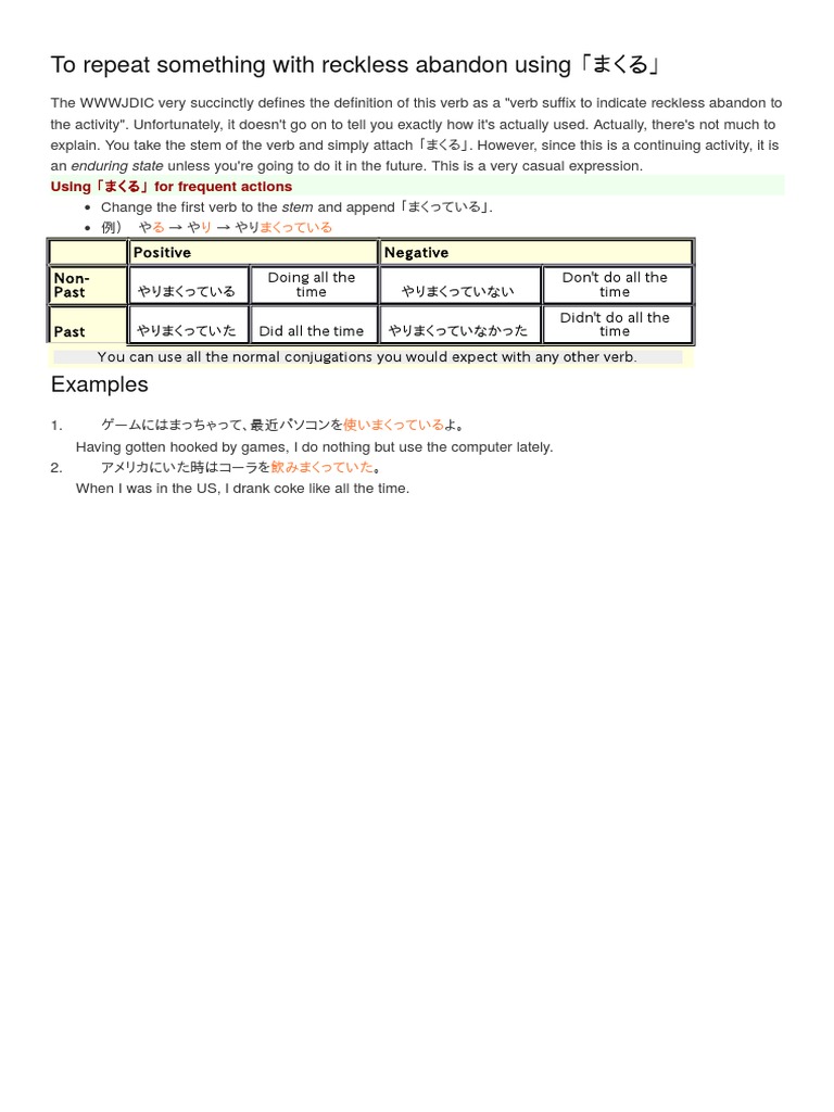 To repeat something with reckless abandon using 「まくる」: Examples | PDF