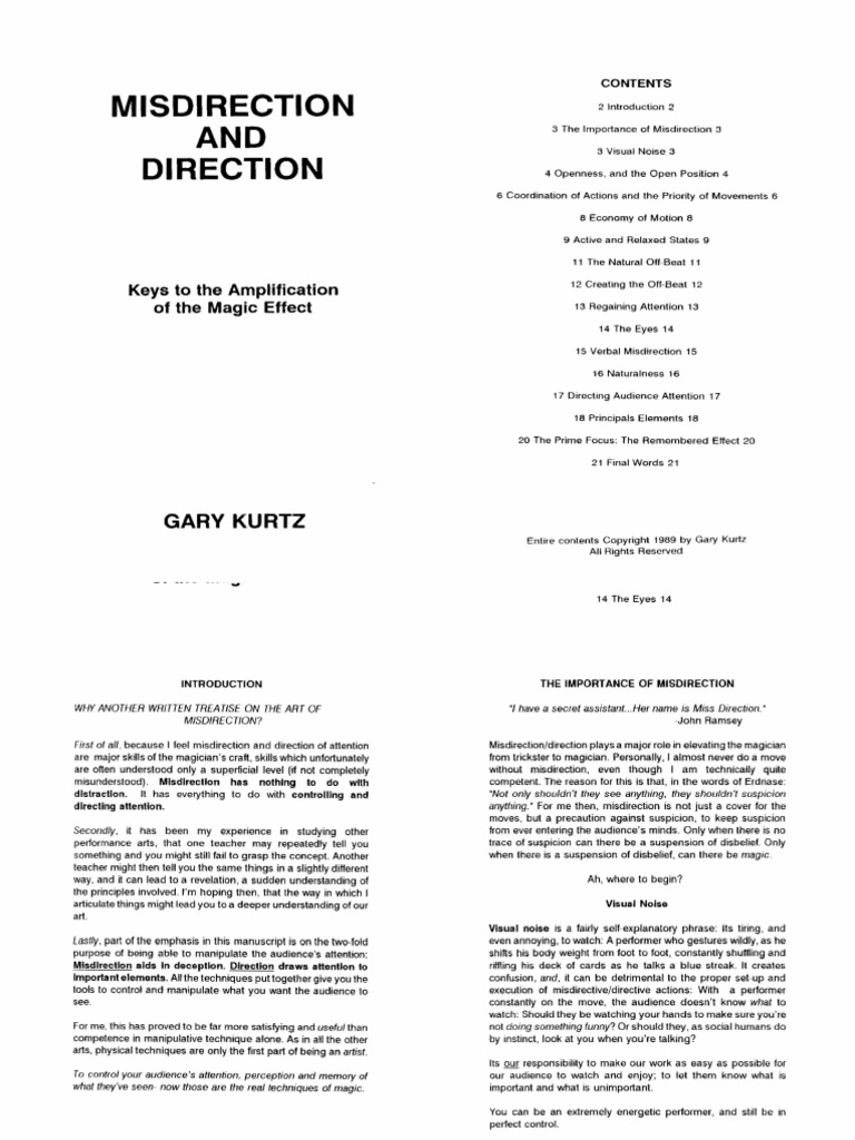 Gary Kurtz - Misdirection | PDF | Magic (Illusion) | Attention