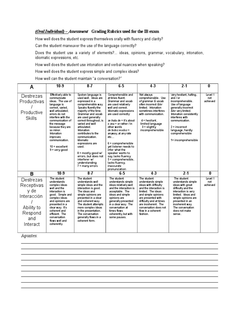Ib Exam Individual Oral Assessment Rubric | PDF | Vocabulary ...