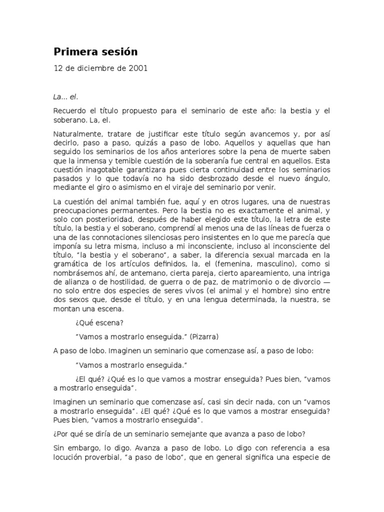 La Bestia y El Soberano, Primera Sesión. Jacques Derrida. | PDF | Odin | Lobo gris