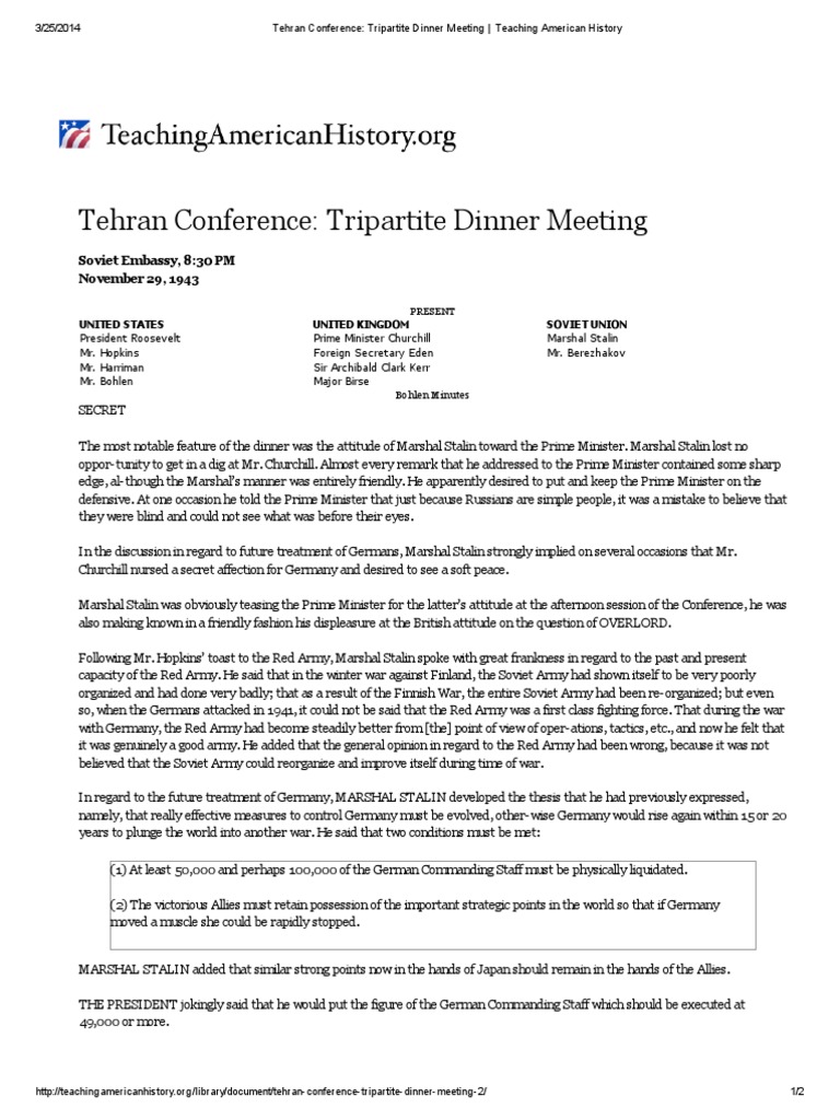 Tehran Conference - Tripartite Dinner Meeting - Teaching American ...