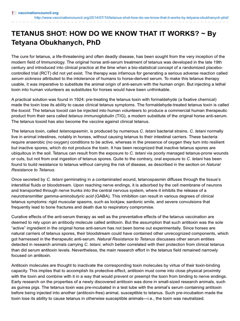 TETANUS SHOT HOW DO WE KNOW THAT IT WORKS by Tetyana Obukhanych PHD ...