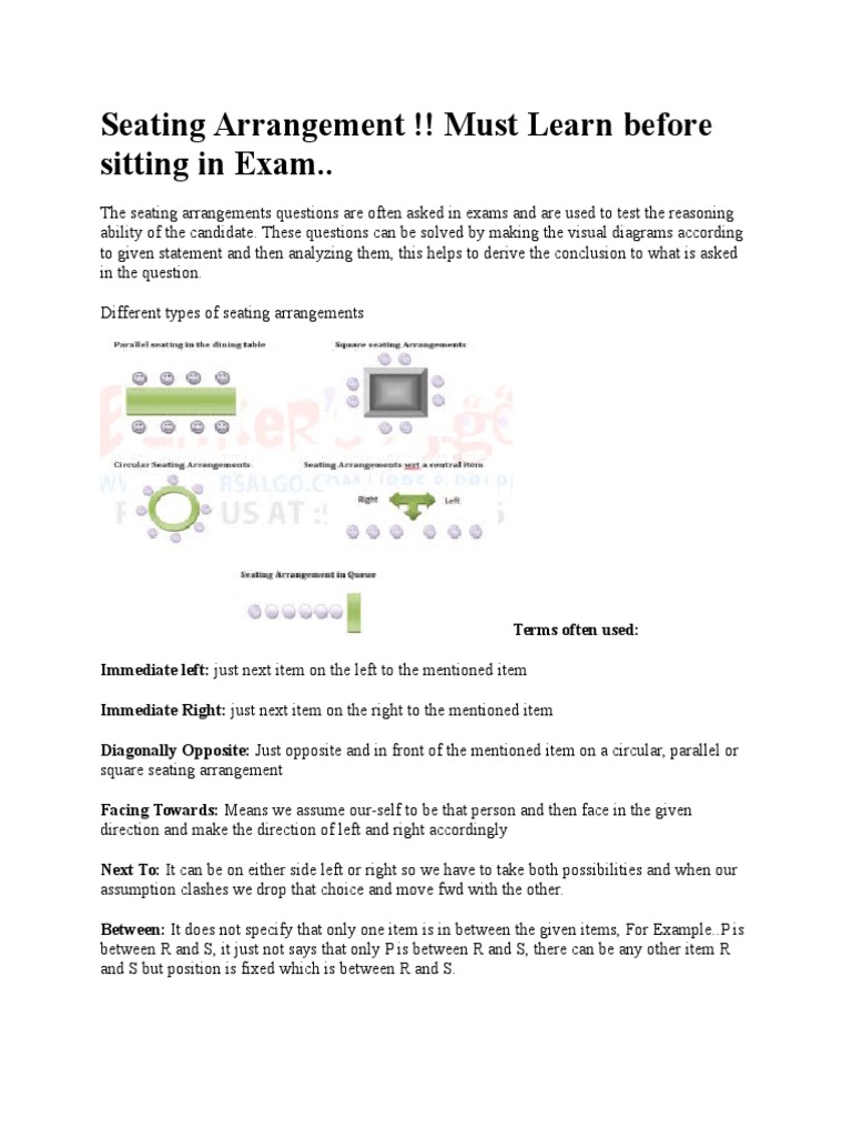 Understanding Diagonal Seating Arrangements | PDF | Test (Assessment ...