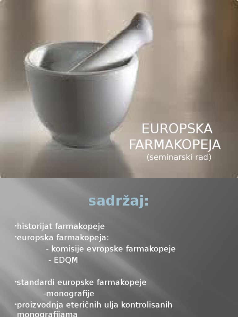 Evropska farmakopeja: Standardi i istorija | PDF