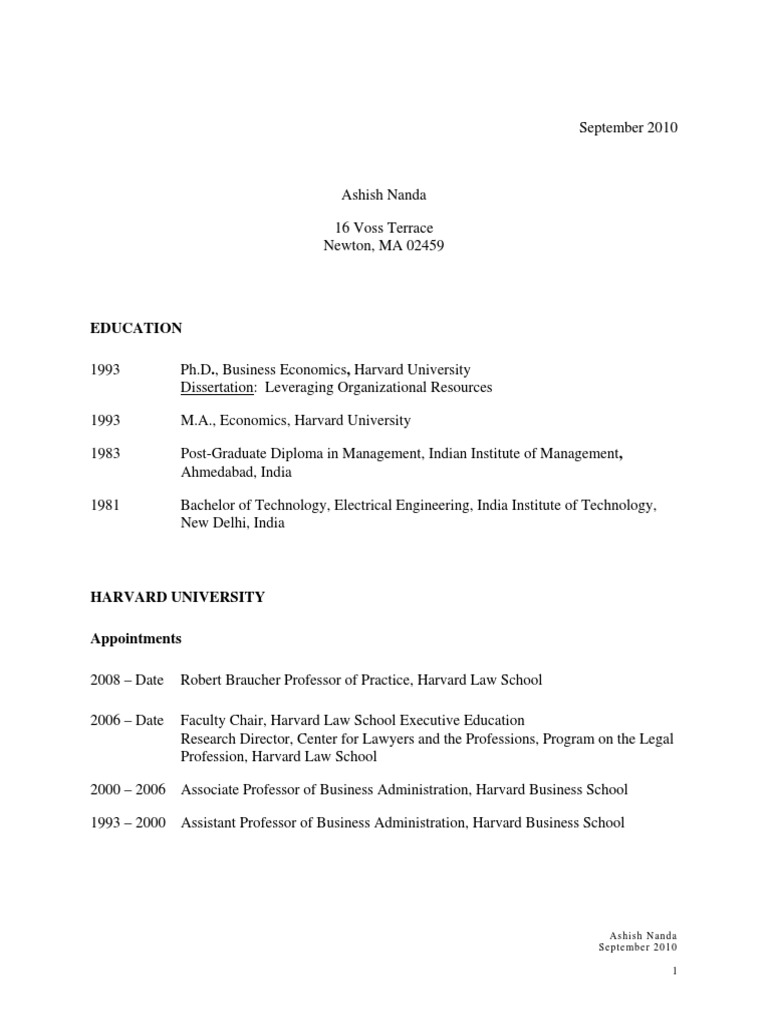 Ashish Nanda CV | PDF | Juris Doctor | Doctor Of Philosophy