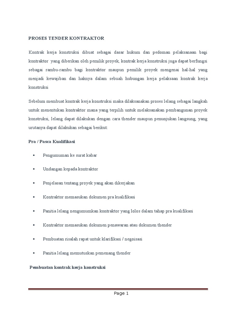 Proses Tender Kontraktor Konstruksi | PDF