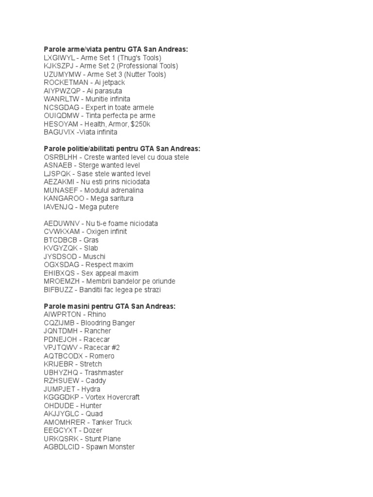 Coduri Gta S | PDF