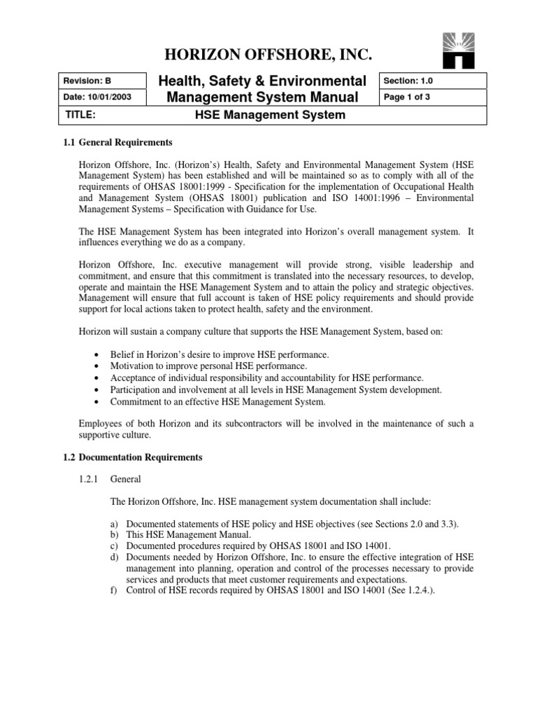 HSE Management System Overview | PDF | Occupational Safety And Health ...