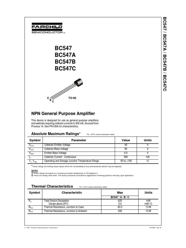 BC547 PDF | PDF | Bipolar Junction Transistor | Amplifier