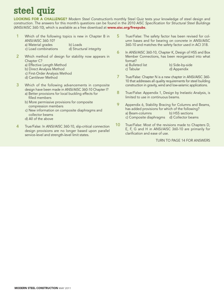Modern Steel Construction's Monthly Steel Quiz Tests Your Knowledge of ...