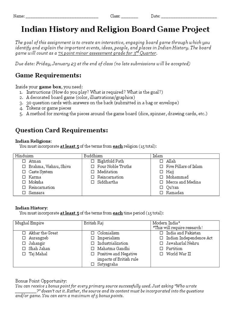 Indian History and Religion Board Game Project | Download Free PDF ...