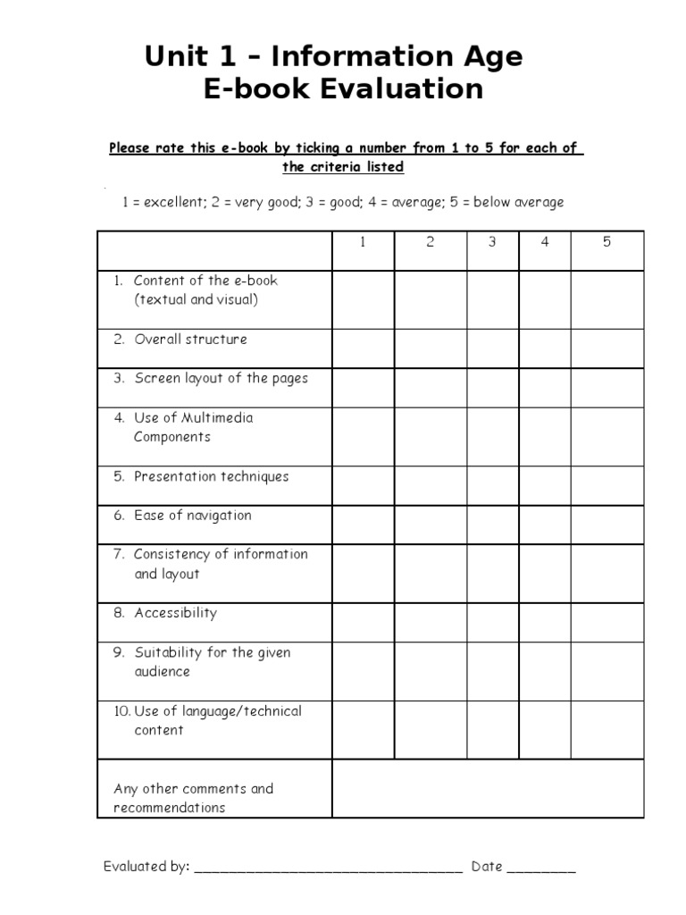 E-book Evaluation Criteria Checklist | PDF