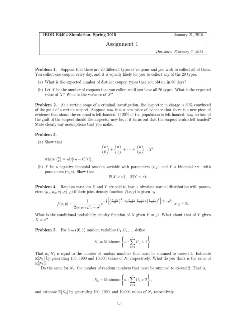 Assignment 1 | PDF | Expected Value | Statistical Theory