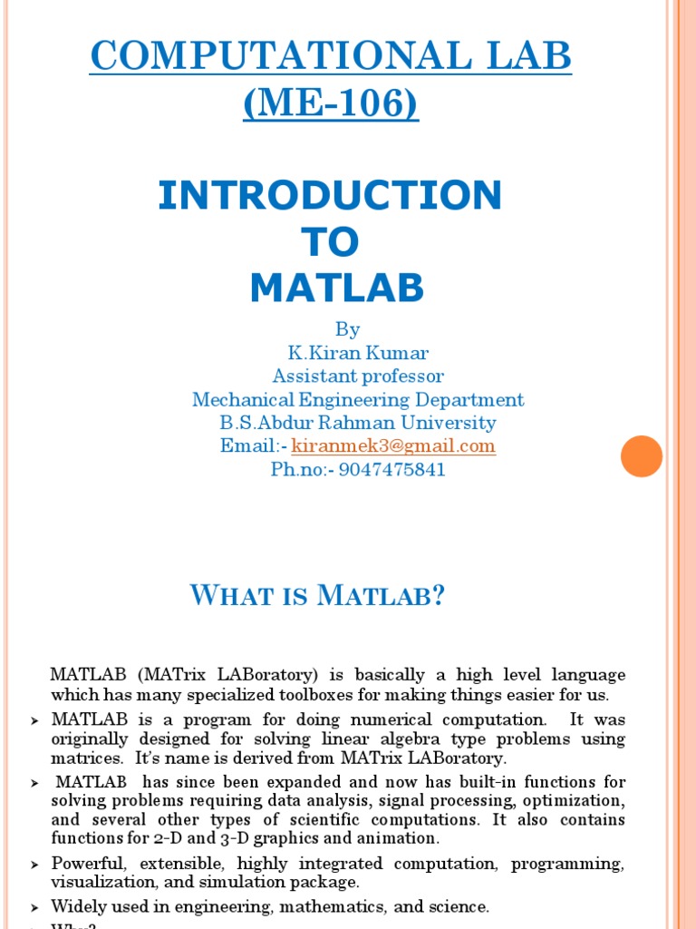 Lecture On MATLAB For Mechanical Engineers-Libre | PDF | Matrix ...
