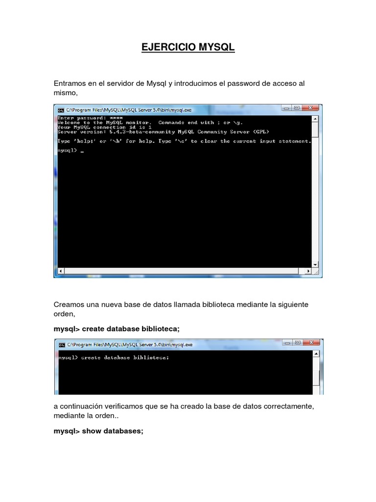 Ejercicio práctico de creación y manipulación de bases de datos y tablas en MySQL | PDF | Tabla ...