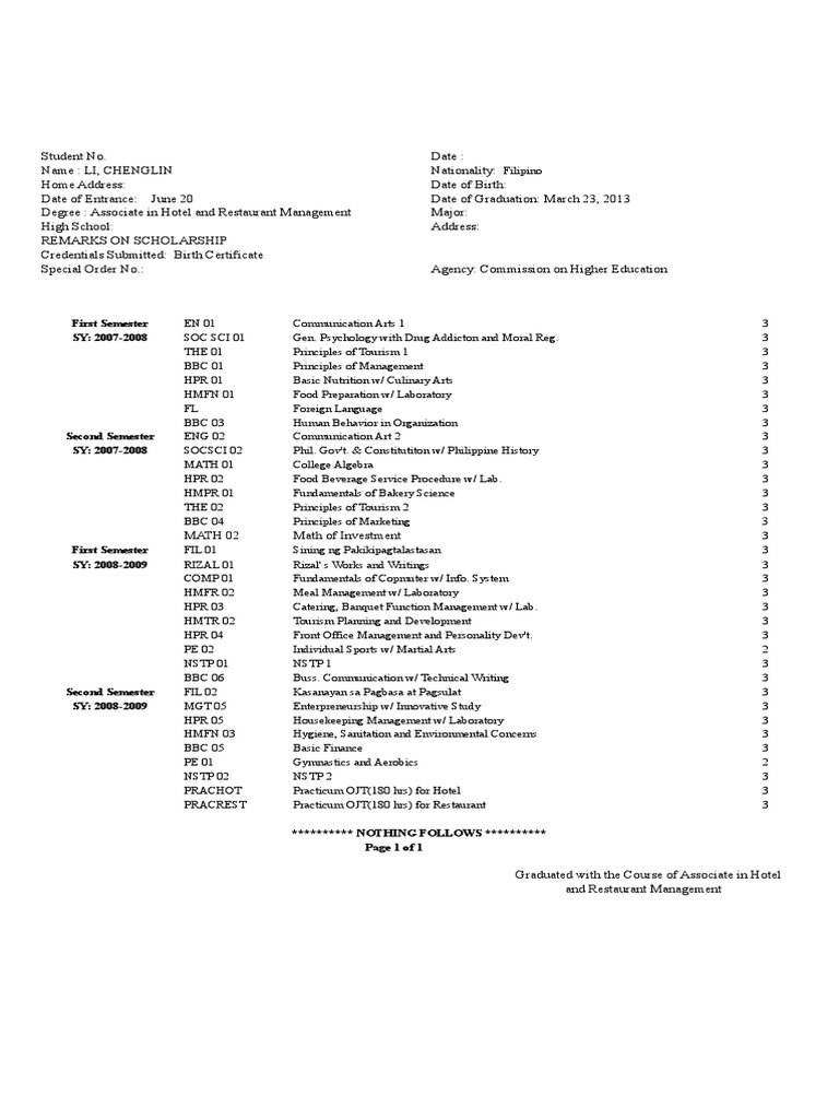 New TRANSCRIPT OF ASHRM-LI, CHANGLIN | PDF | Career & Growth | Lifestyle
