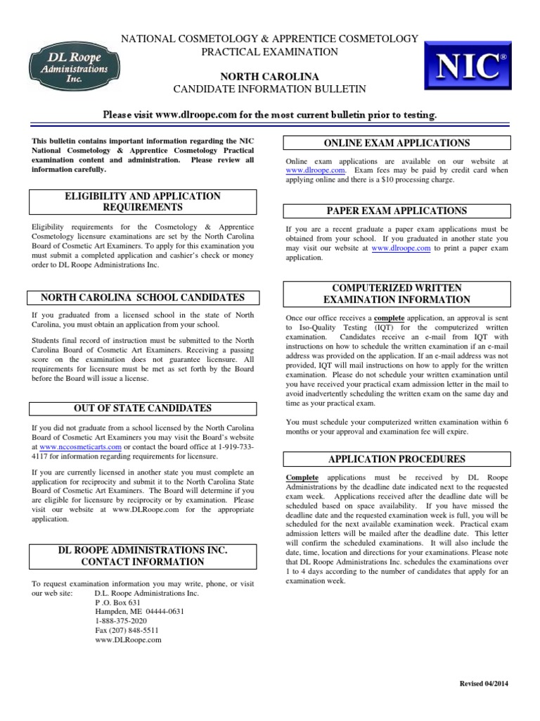 NC Apprentice and Cosmetology Practical CIB | PDF | Infection Control ...