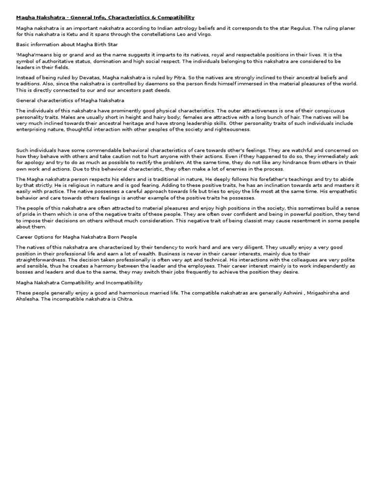 Nakshatra Magha | PDF | Psychological Concepts | Behavioural Sciences