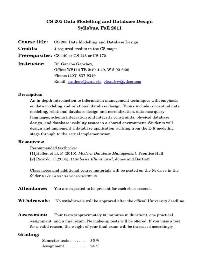 CS205 Syllabus Fall11 | PDF | Relational Model | Sql