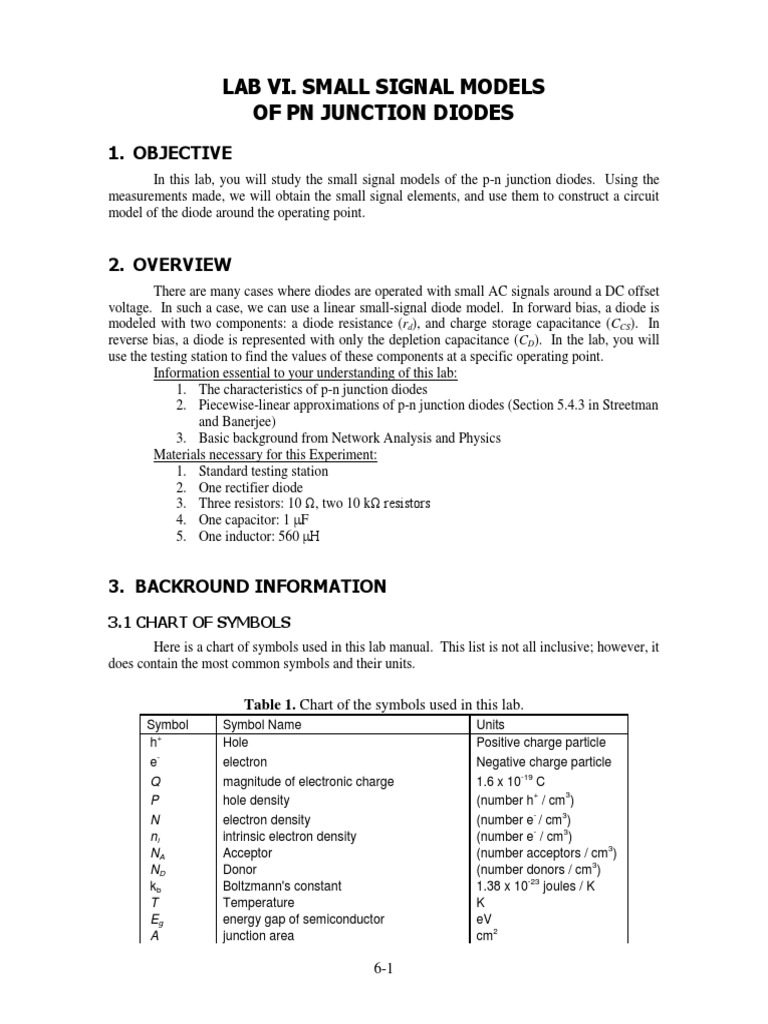 Lab Vi. Small Signal Models of PN Junction Diodes: 1. Objective | PDF ...