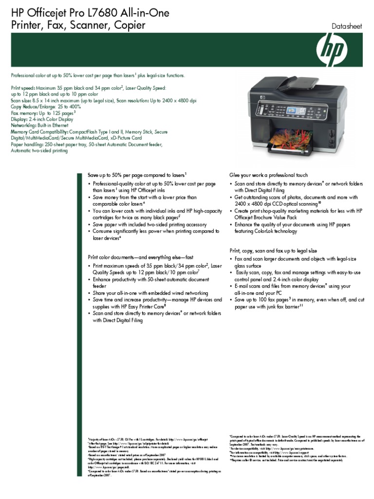 C8189a HP Officejet Pro L7680 | PDF | Image Scanner | Printer (Computing)