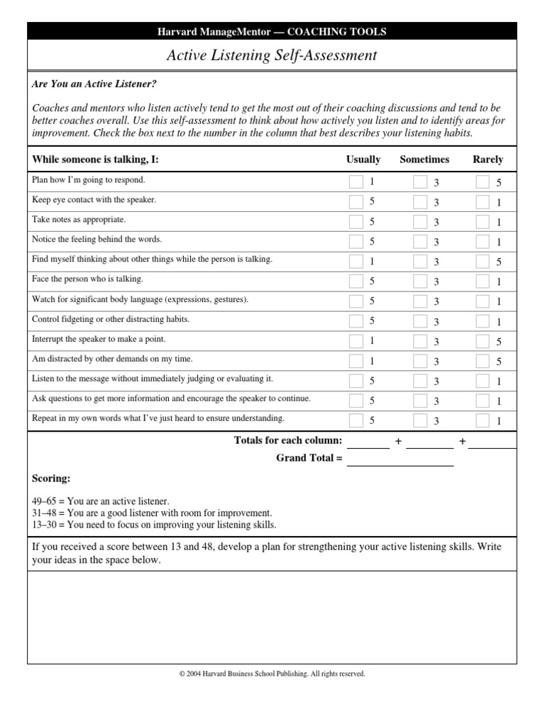 Active Listening Self-Assessment | PDF | Self-Improvement | Lifestyle