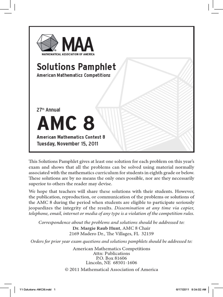 2011 AMC8 Solutions | PDF | Triangle | Elementary Geometry